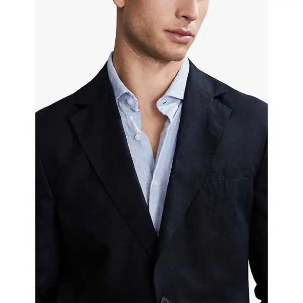 REISS Kin Slim-fit Single-breasted Linen Blazer - Navy