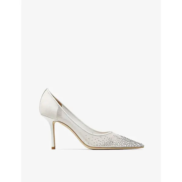 JIMMY CHOO Love 85 Crystal-embellished Mesh Pumps - White/crystal