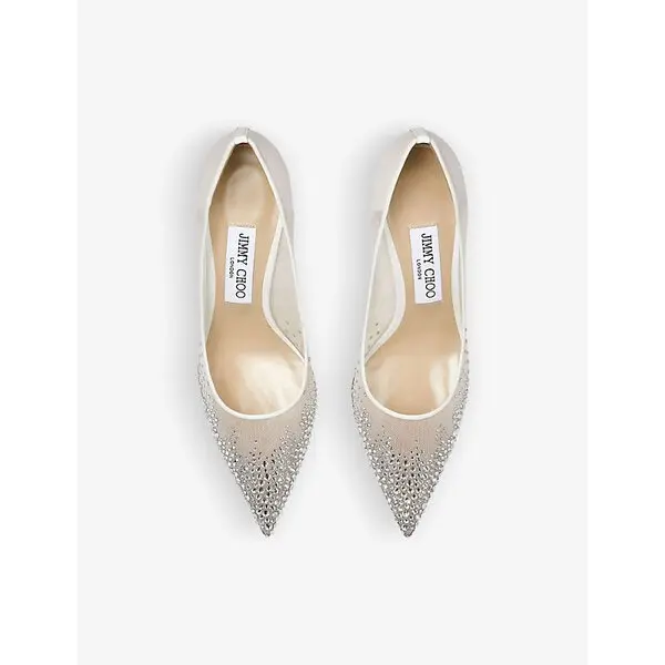 JIMMY CHOO Love 85 Crystal-embellished Mesh Pumps - White/crystal