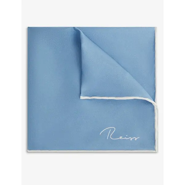 REISS Ceremony Logo-print Silk Pocket Square - Soft Blue