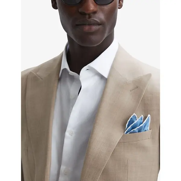REISS Ceremony Logo-print Silk Pocket Square - Soft Blue