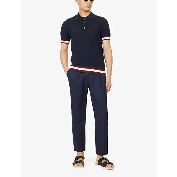 CHE Quinn Stripe-trimmed Cotton-knit Polo Shirt - Navy