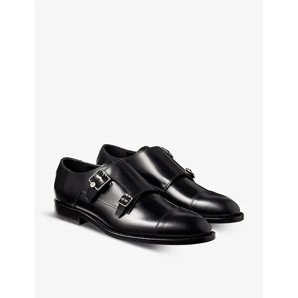 Jimmy Choo Black Patent Leather Double Monk Strap Oxfords Jimmy Choo Finnion Double-Strap Leather Monk Shoes In Black  main image 2