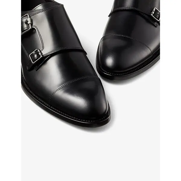 Jimmy Choo Finnion Double-Strap Leather Monk Shoes In Black 