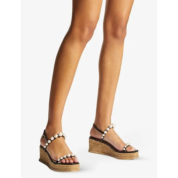 Jimmy Choo Amatuus 60 Faux Pearl-Embellished Leather Wedge Sandals