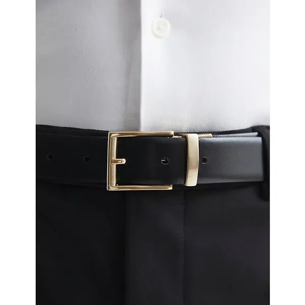 REISS Reversible Leather Belt - Black