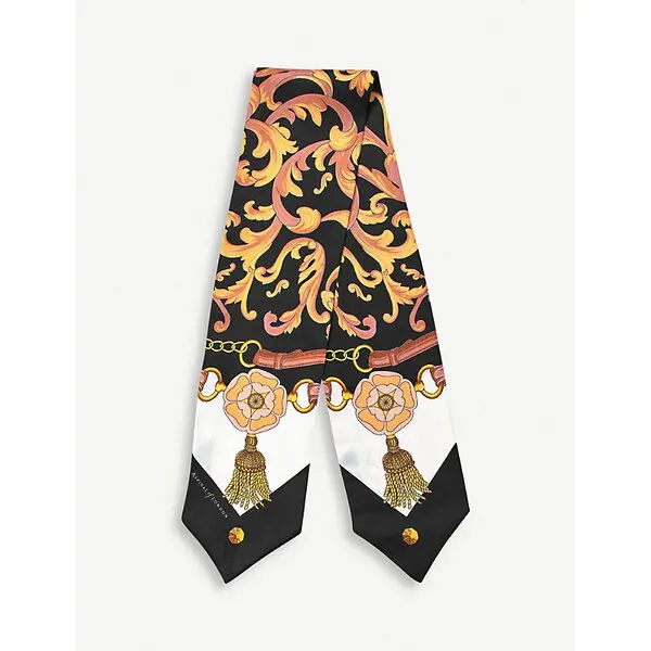 ASPINAL OF LONDON Signature Graphic-print Silk Scarf - Black/yellow