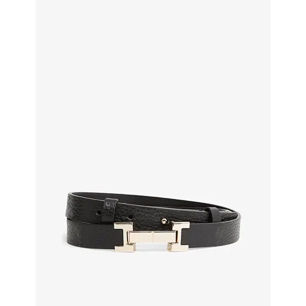 REISS Hayley Hinged-buckle Leather Belt - Black