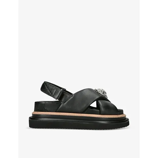 Kurt Geiger Orson Cross-strap Leather Flat Sandals - Black