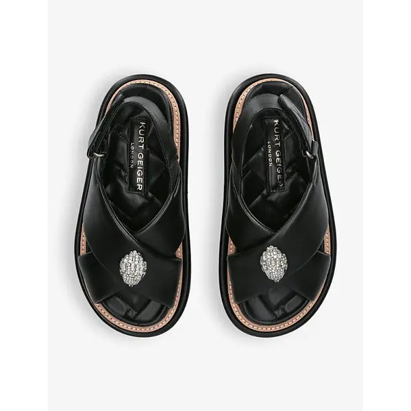 Kurt Geiger Orson Cross-strap Leather Flat Sandals - Black