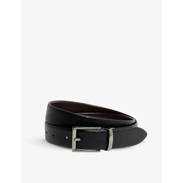 REISS Ricky Reversible Leather Belt - Black/dark Brow