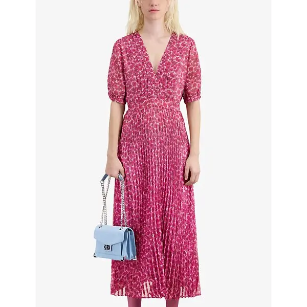 the kooples floral midi dress The Kooples Floral-Print Pleated Woven Midi Dress In Pink - 46% Off