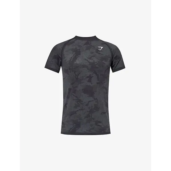 GYMSHARK Geo Seamless Logo-embroidered Jersey T-shirt - Black/charcoal Grey