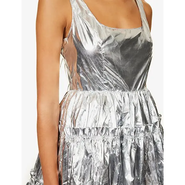 Amy Lynn Tiered Metallic Faux-Leather Mini Dress In Silver - 46% Off |  Editorialist