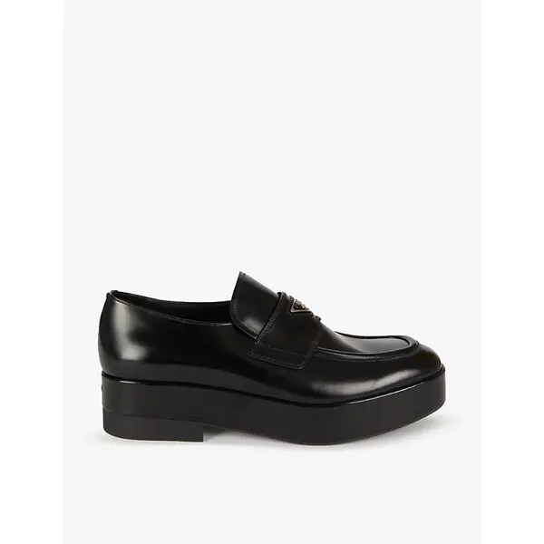 Prada Branded Brushed Leather Loafers