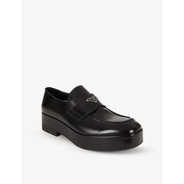 Prada Branded Brushed Leather Loafers