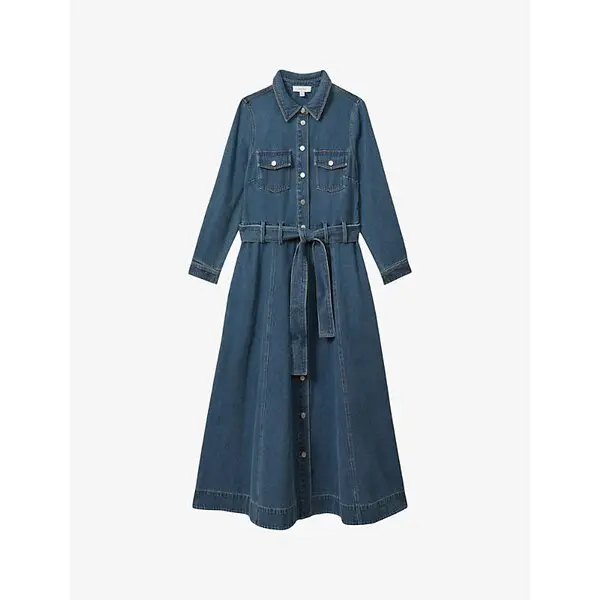 reiss elsa denim dress Reiss Elsa Belted Denim Midi Dress In Indigo - 53% Off