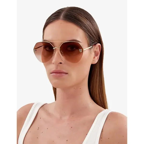 CARTIER Ct0355s Aviator-frame Metal Sunglasses