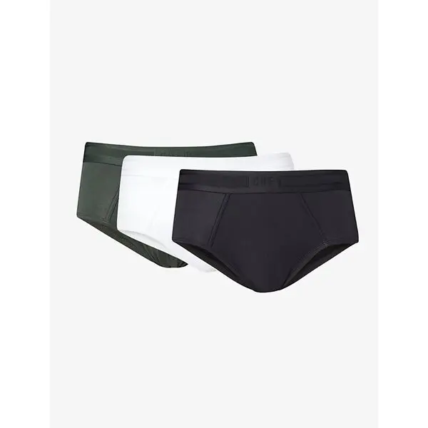 CHE Pack Of Three Branded-waistband Stretch-woven Briefs - Black White Pine Green