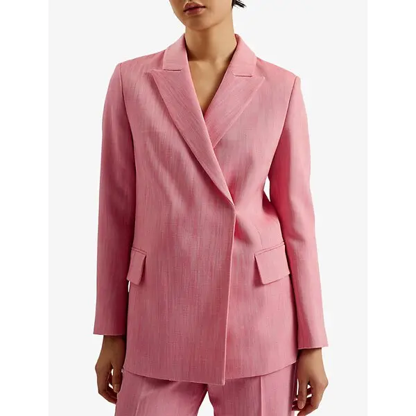Ted Baker London Hiroko Wrap-Front Oversized Woven Blazer 8 In Pl