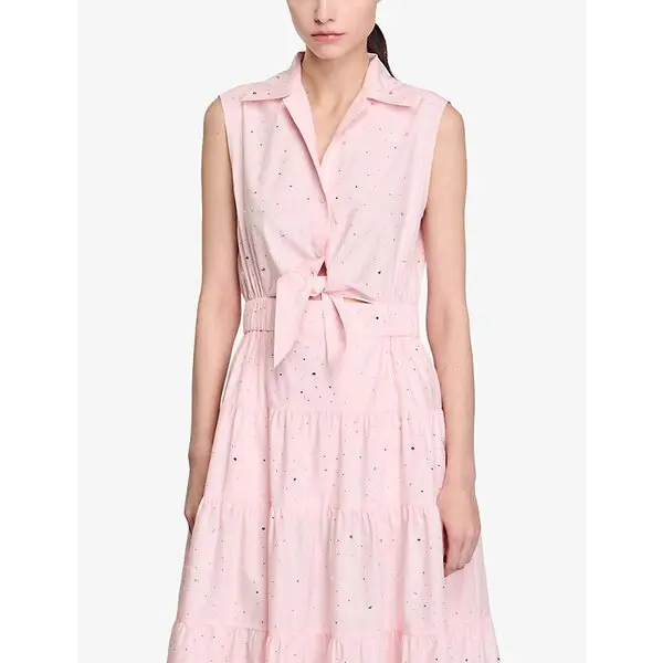 Sandro Rhinestone-Embellished Cotton Midi Dress - Roses | Editorialist