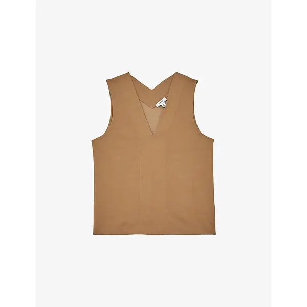 REISS Mira V-neck Sleeveless Top - Camel