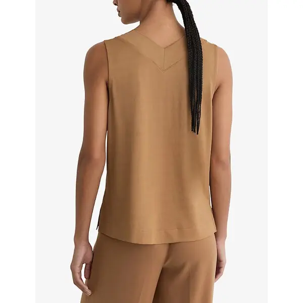 REISS Mira V-neck Sleeveless Woven Top - Camel