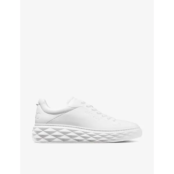 JIMMY CHOO Diamond Maxi Logo-embossed Leather Low-top Trainers - V White/white