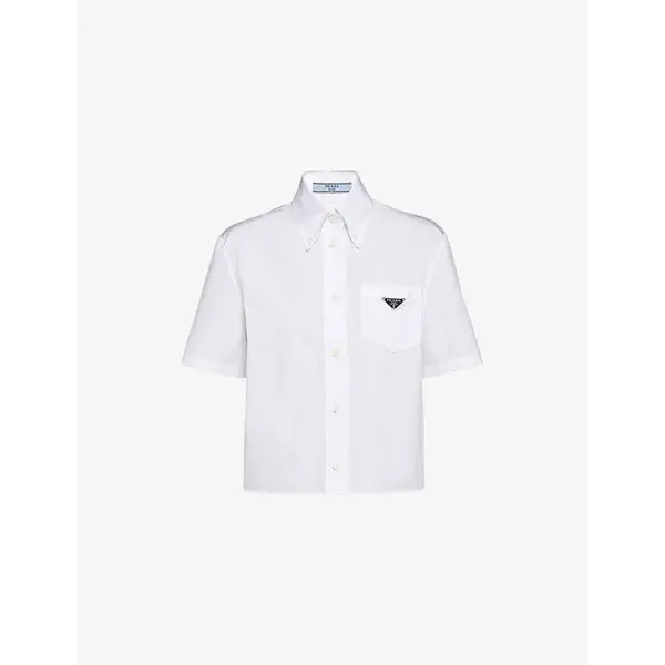 Prada Logo-plaque Cropped Cotton Shirt