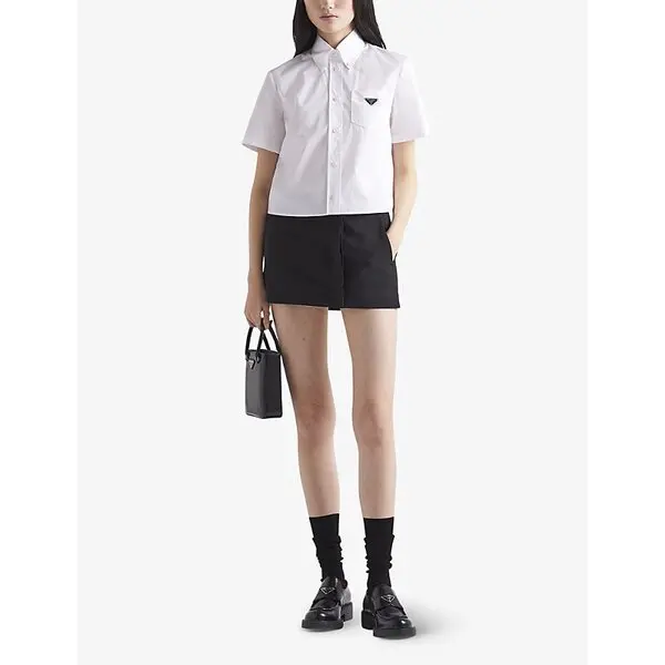 Prada Logo-plaque Cropped Cotton Shirt