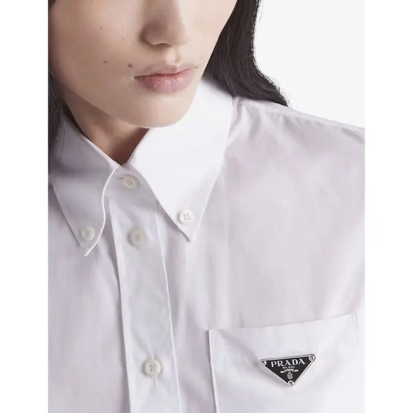 Prada Logo-plaque Cropped Cotton Shirt
