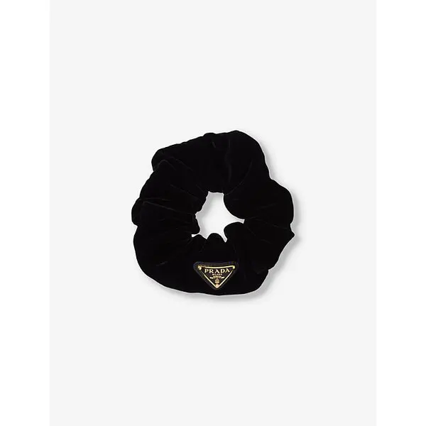 Prada Velvet Scrunchie With Logo Plaque - Black