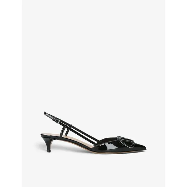 Valentino Garavani Vlogo 40 Patent-leather Slingback Courts - Black
