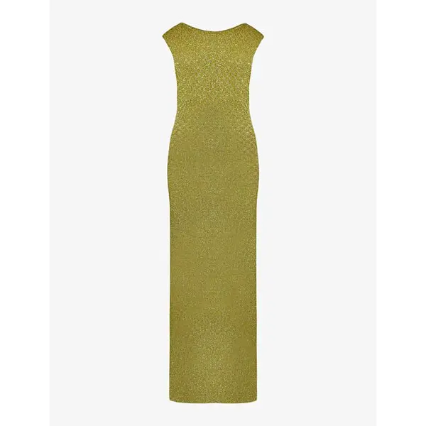 Ro&Zo Round-Neck Metallic-Knit Maxi Dress In Green - 70% Off | Editorialist