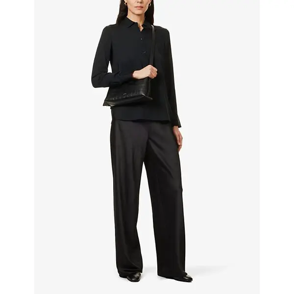 Vince Long-sleeved Slim-fit Stretch-silk Shirt - Black