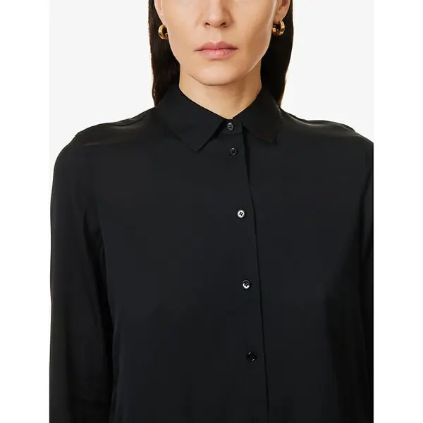 Vince Long-sleeved Slim-fit Stretch-silk Shirt - Black