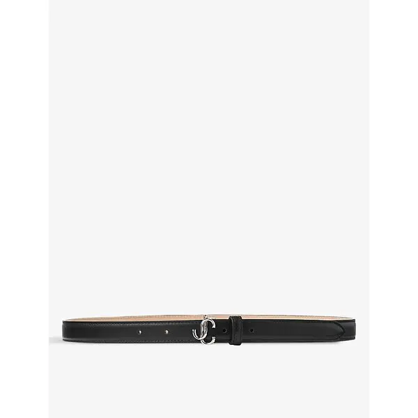 JIMMY CHOO Helina Brand-plaque Mini Leather Belt - Black/silver