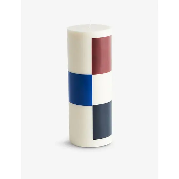HAY Check-pattern Large Wax Column Candle 25cm - Off White Brown