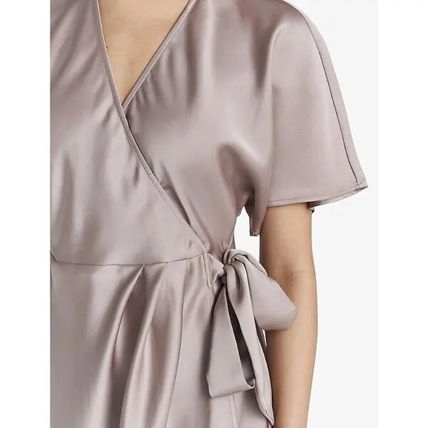 knee length dresses for ladies Nola Taupe Satin One-Sleeve Midi Dress – Club L London main image 1