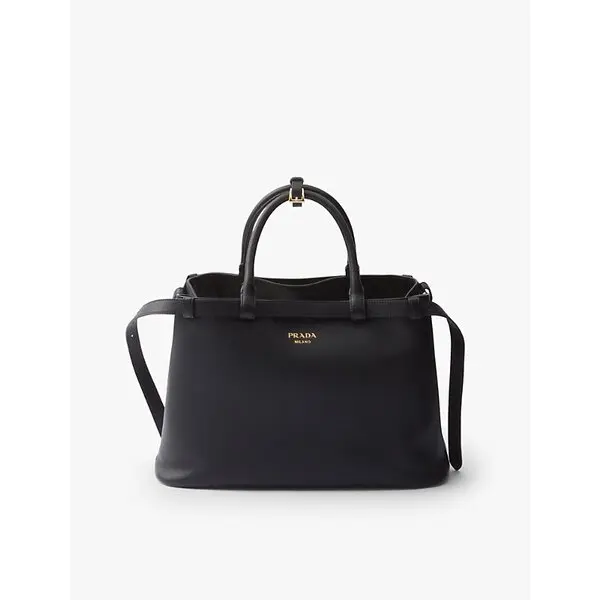 Prada Buckle Leather Medium Tote Bag