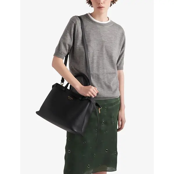 Prada Buckle Leather Medium Tote Bag