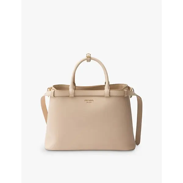 Prada Buckle Leather Medium Tote Bag