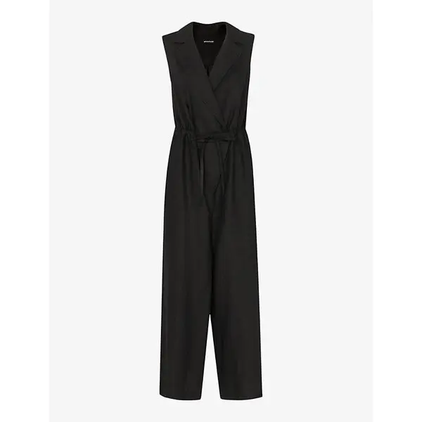 Whistles Bella Notch-Lapel Wrap Linen Jumpsuit In Black 43% Off