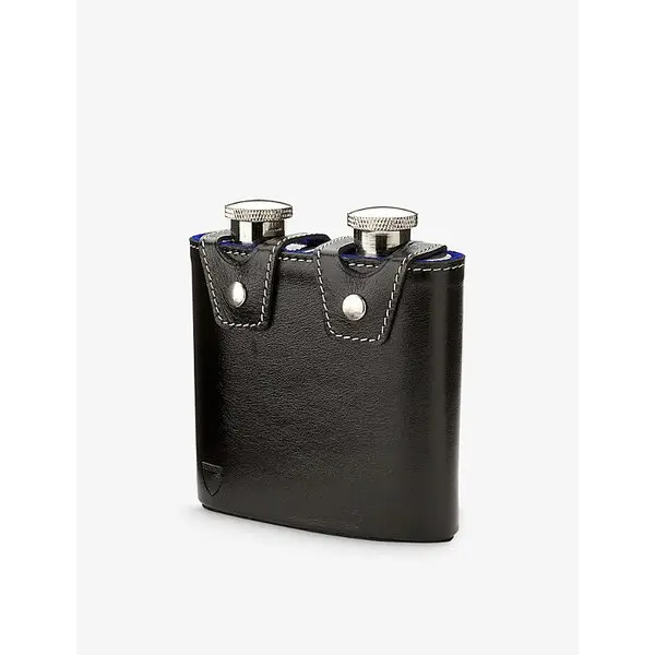 ASPINAL OF LONDON Double Stainless-steel And Leather Hip Flask - Black