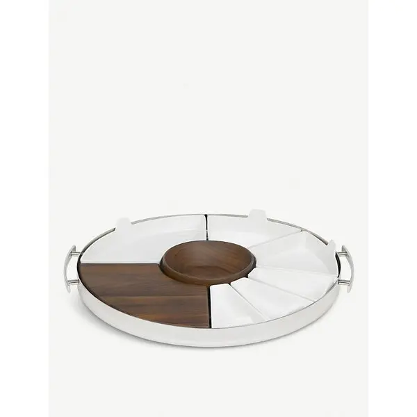 Christofle Mood Polished Steel, Walnut And Porcelain Tray 40cm - One-color