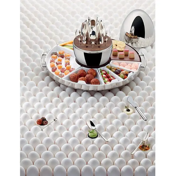 Christofle Mood Polished Steel, Walnut And Porcelain Tray 40cm