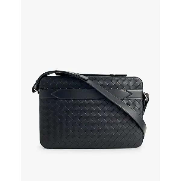 Bottega Veneta Intrecciato Leather Briefcase - Black-silver