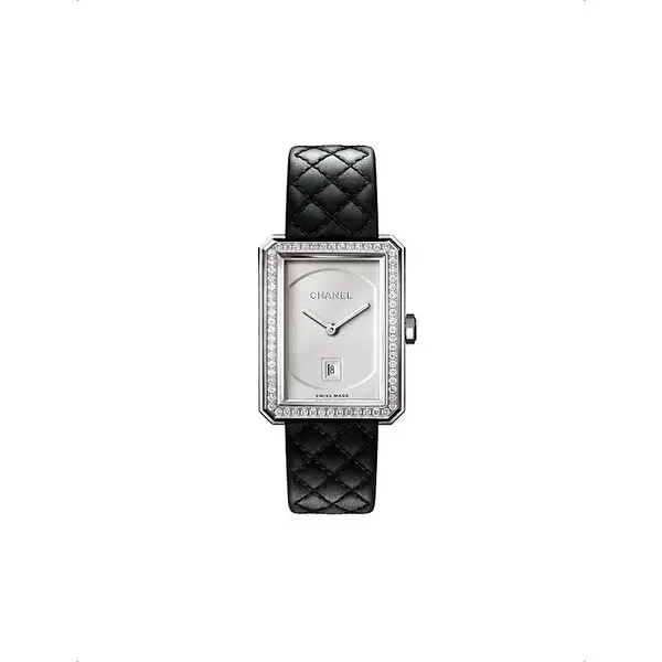 Chanel Steel, Leather, And Diamond Quartz Watch - Black & Silver
