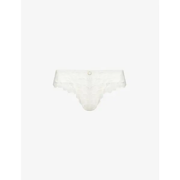 Panache Allure Floral-embroidered Stretch-woven Thong - Ivory