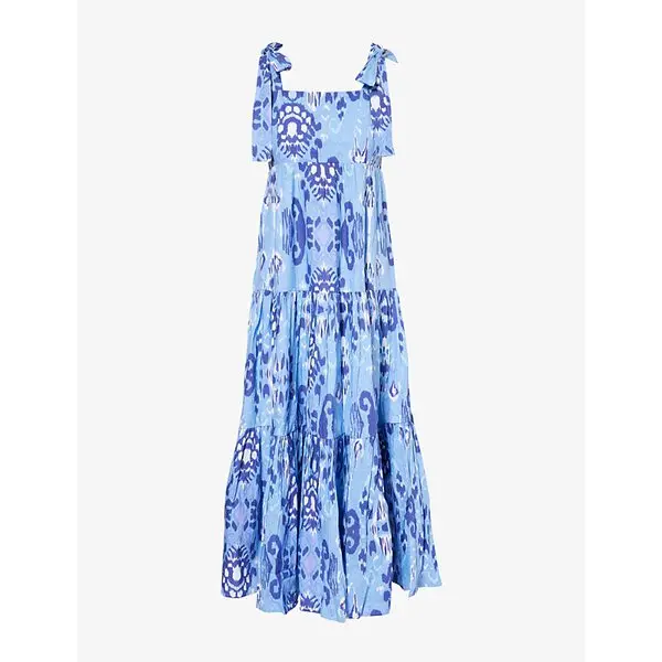 chinese dress ladies Aspiga Ladies Sustainable Mykonos Maxi Dress Organic Cotton Summer Holiday  Beach Cover Up Turquoise White
